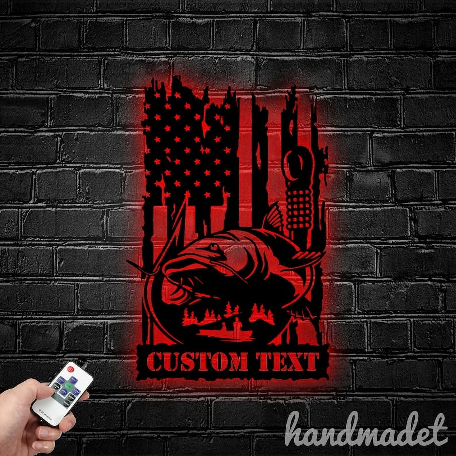 Handmadetneonsign US Flag Catfish Fishing Metal Wall Art Light, Fishing ...