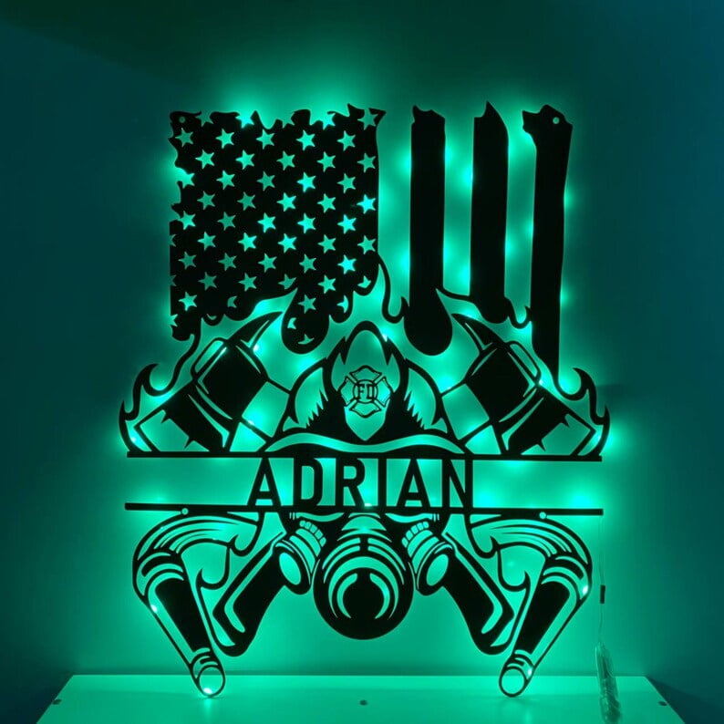 Handmadetneonsign US Flag Firefighter Metal Wall Art Light, Firefighter ...