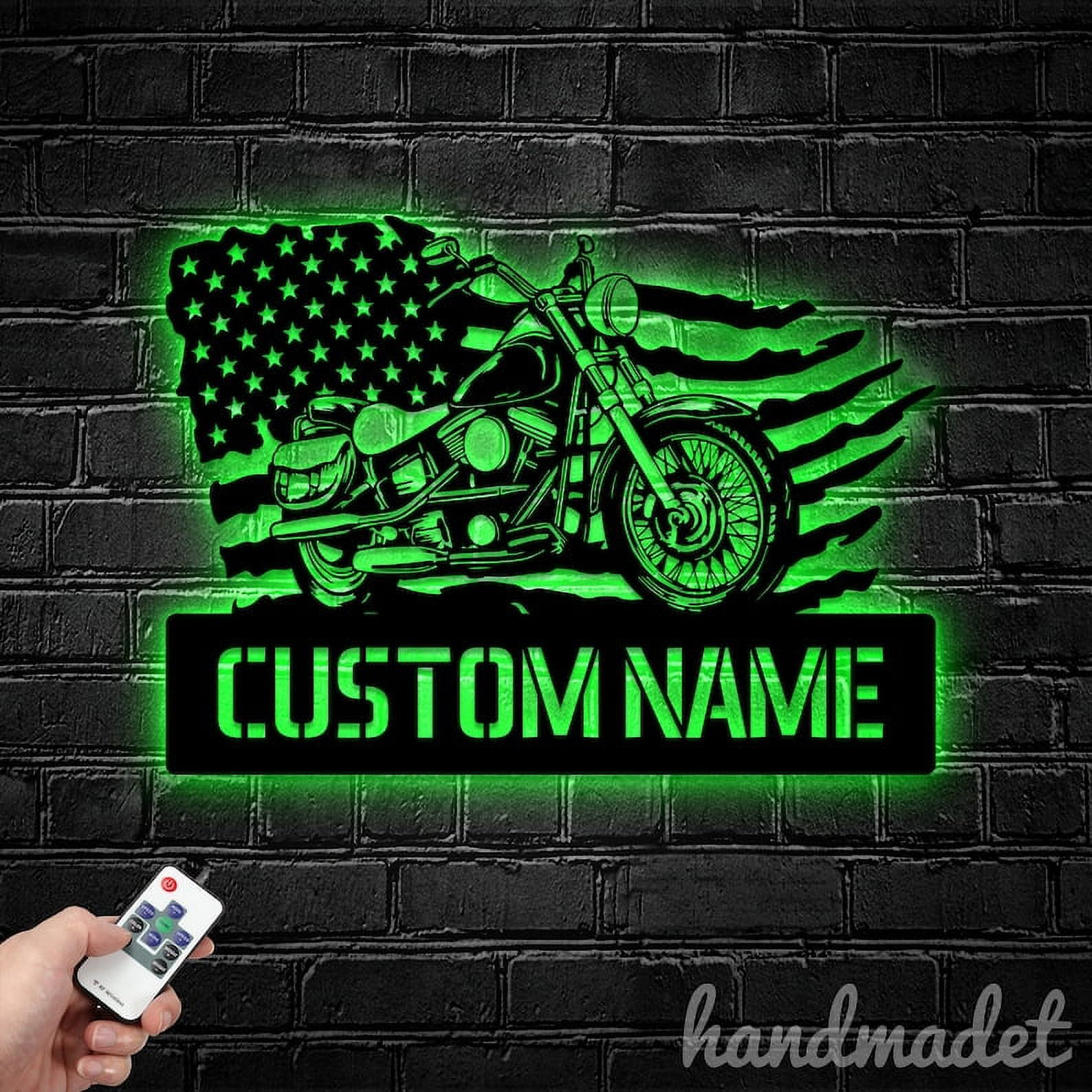 Handmadetneonsign US Flag Motorcycle Name Metal Wall Art LED Light ...