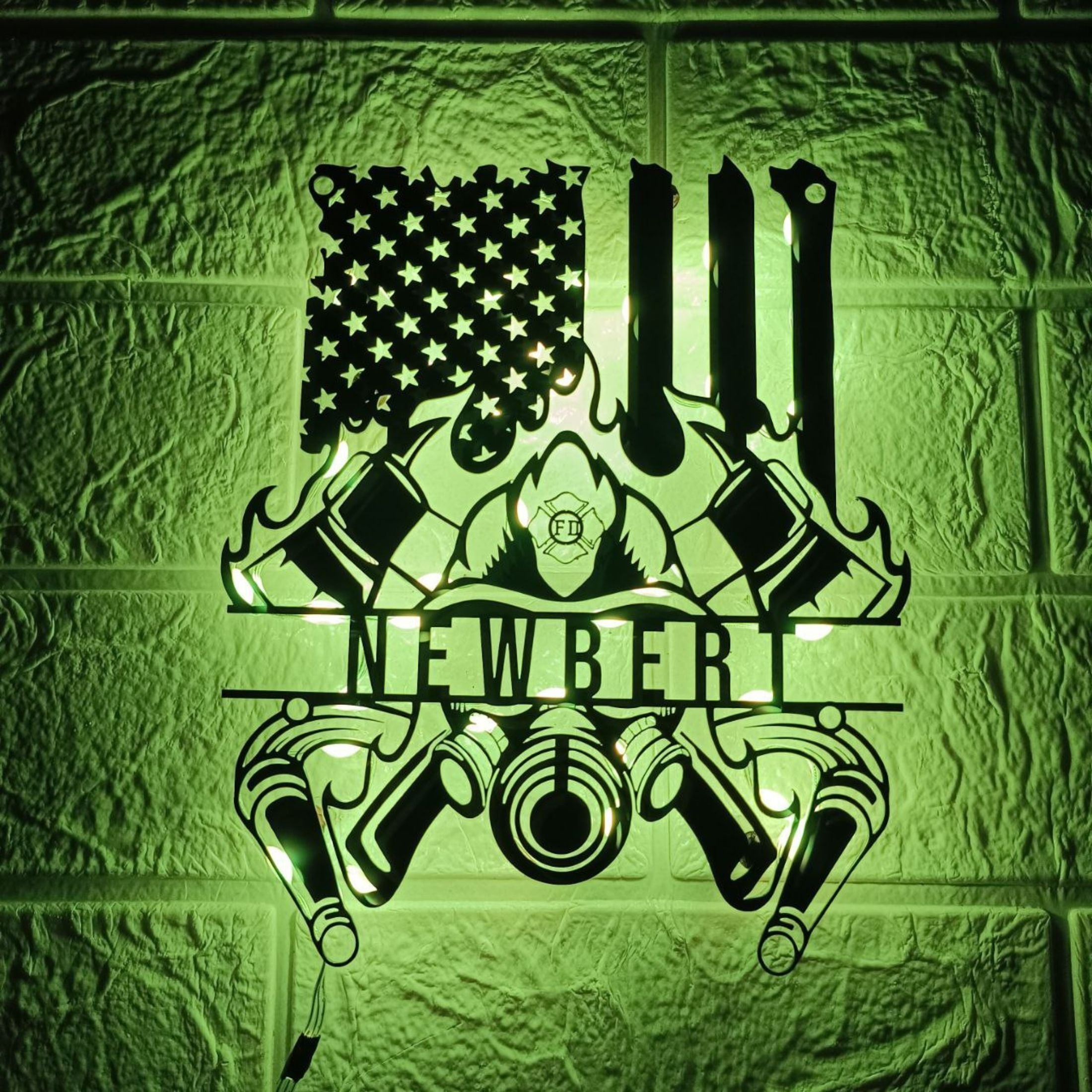 Handmadetneonsign US Flag With Firefighter And Flames Metal Wall Art ...