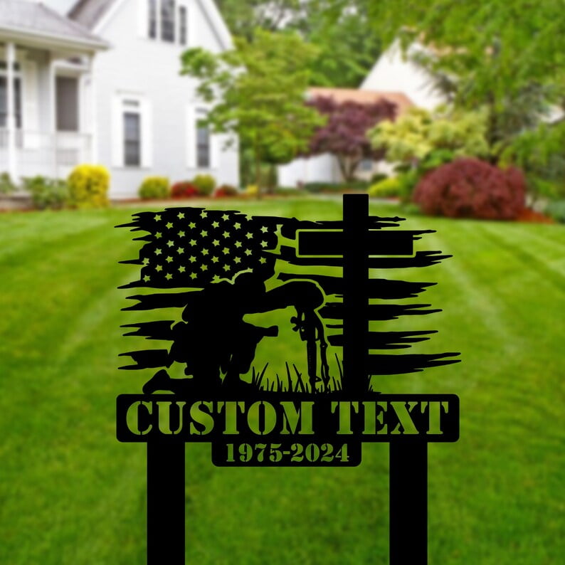 Handmadetneonsign US Soldier Kneeling Praying Metal With Stake, Soldier ...