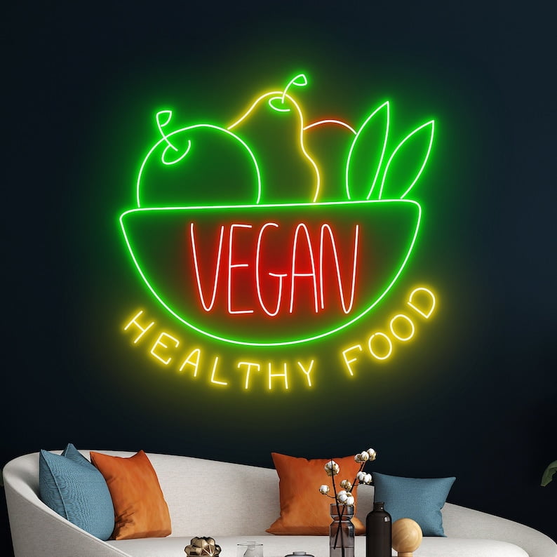 Handmadetneonsign Vegan Neon Light, Healthy Food Neon Sign, Vegetarian ...
