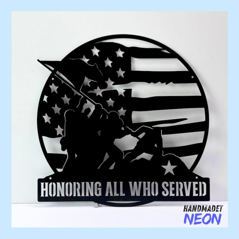 Handmadetneonsign Veteran Metal Sign, Soldier Metal Light, USA Flag ...