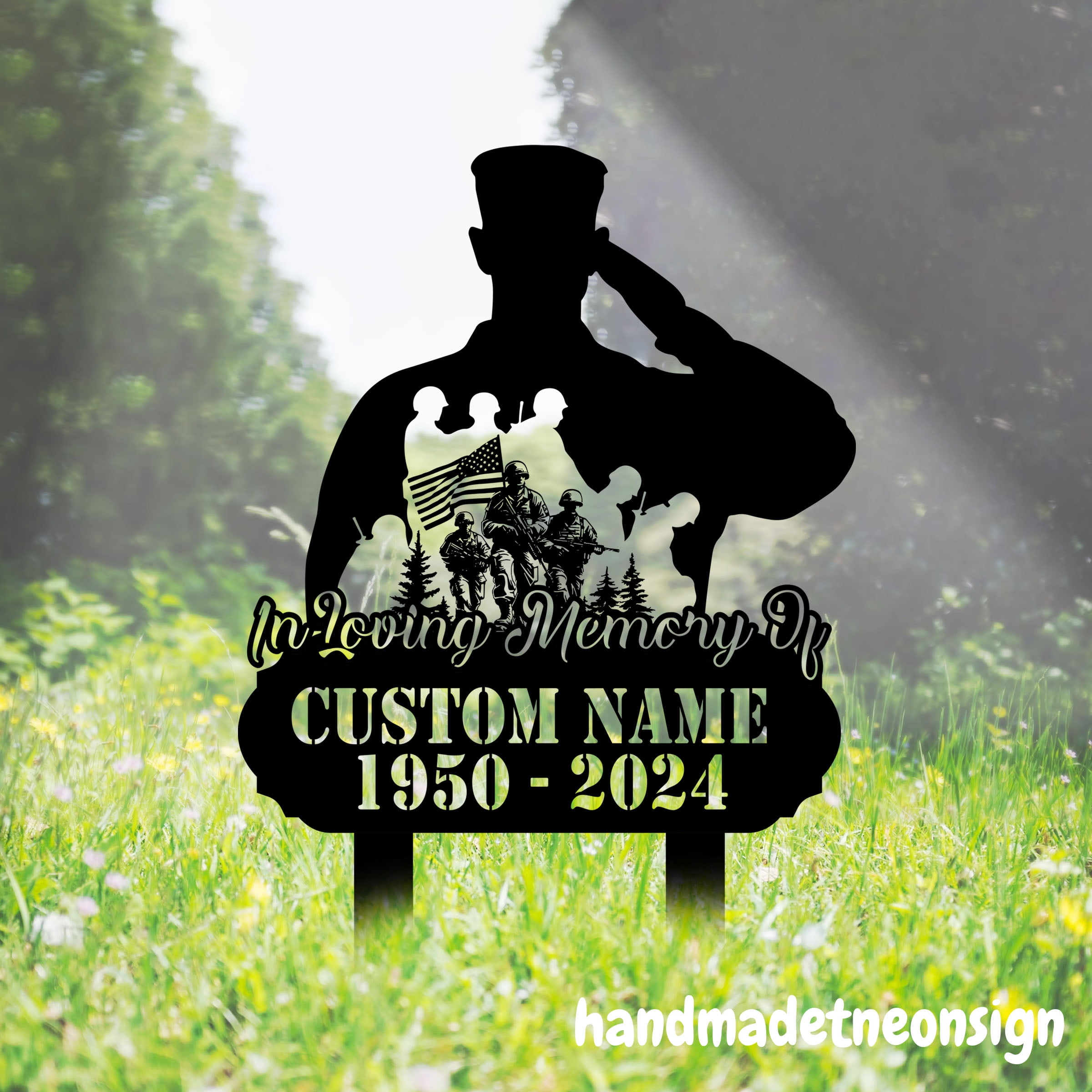 Handmadetneonsign Veteran US Soldier Army Memorial Metal With Stake ...