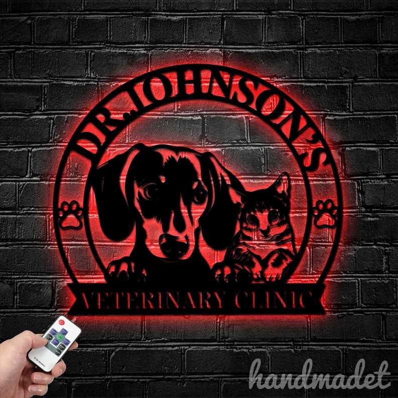 Handmadetneonsign Veterinary Clinic Metal Wall Art Light, Dog Pet House Metal Sign Wall Decor ...