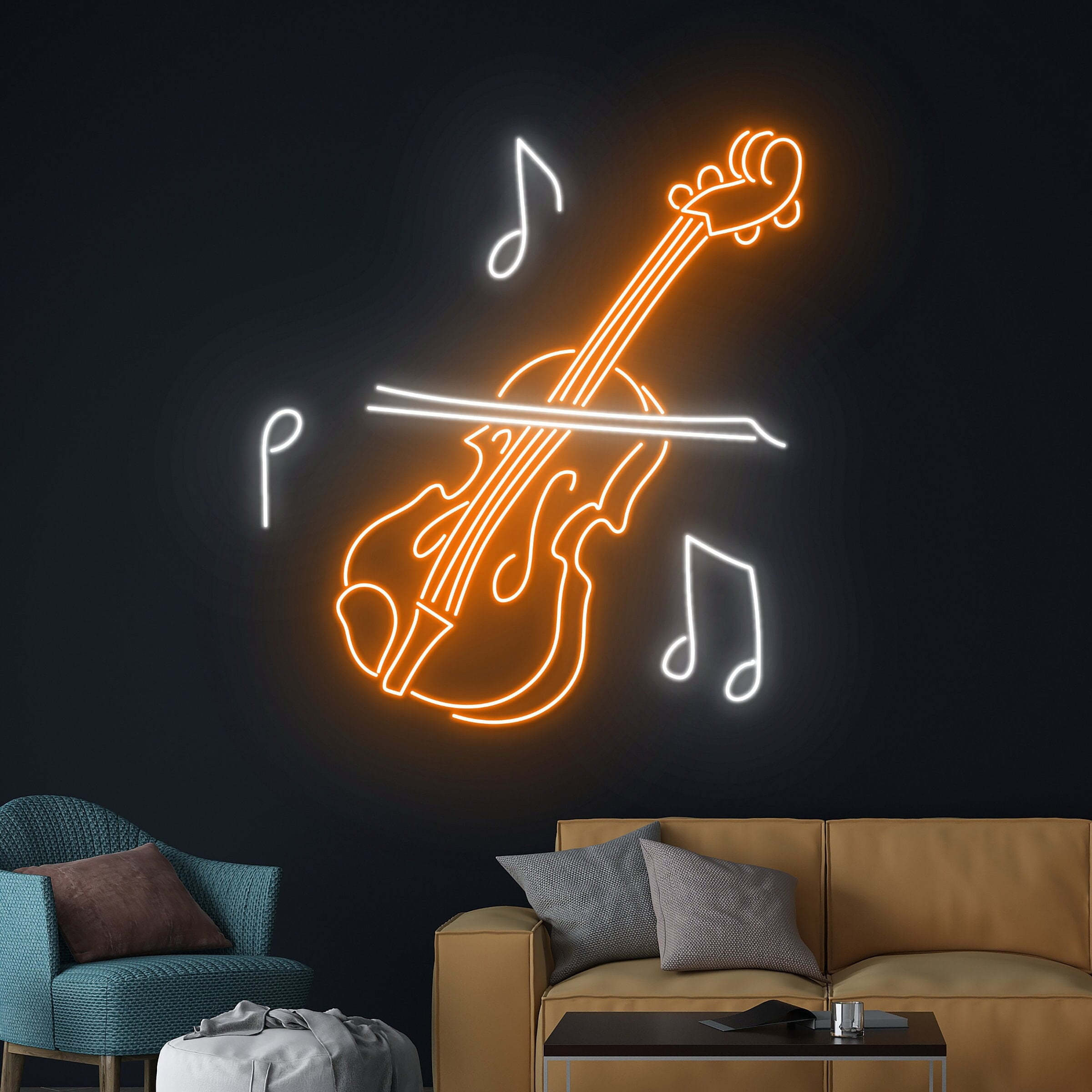 Handmadetneonsign Violin Led Sign, Violin Neon Light, Music Player Neon ...