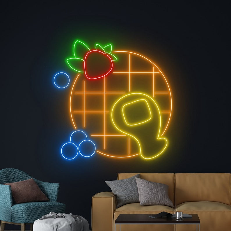 Handmadetneonsign Waffles Neon Sign, Waffle Cake Wall Art Decor, Cake ...