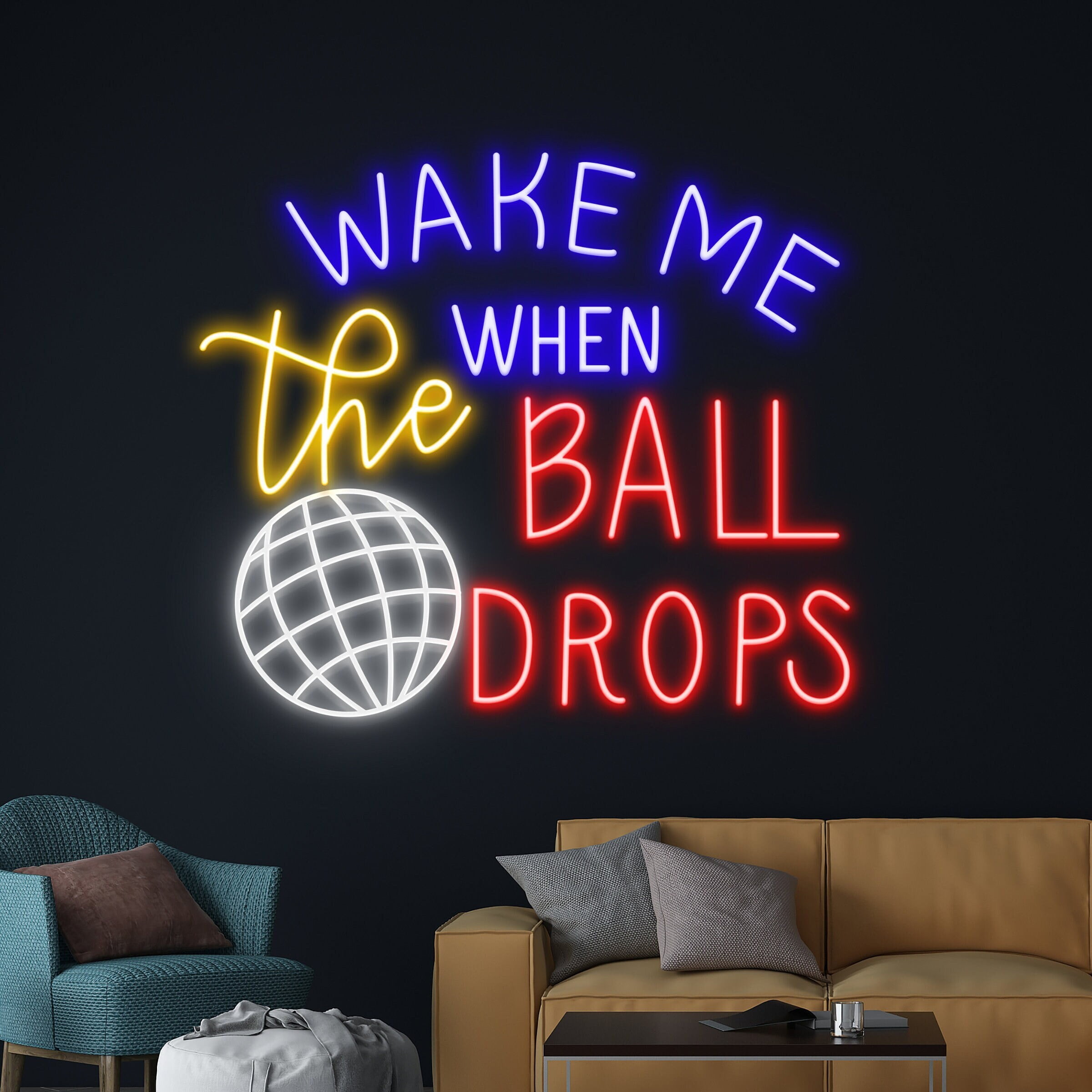 Handmadetneonsign Wake Me When The Ball Drops Disco Ball Neon Light ...