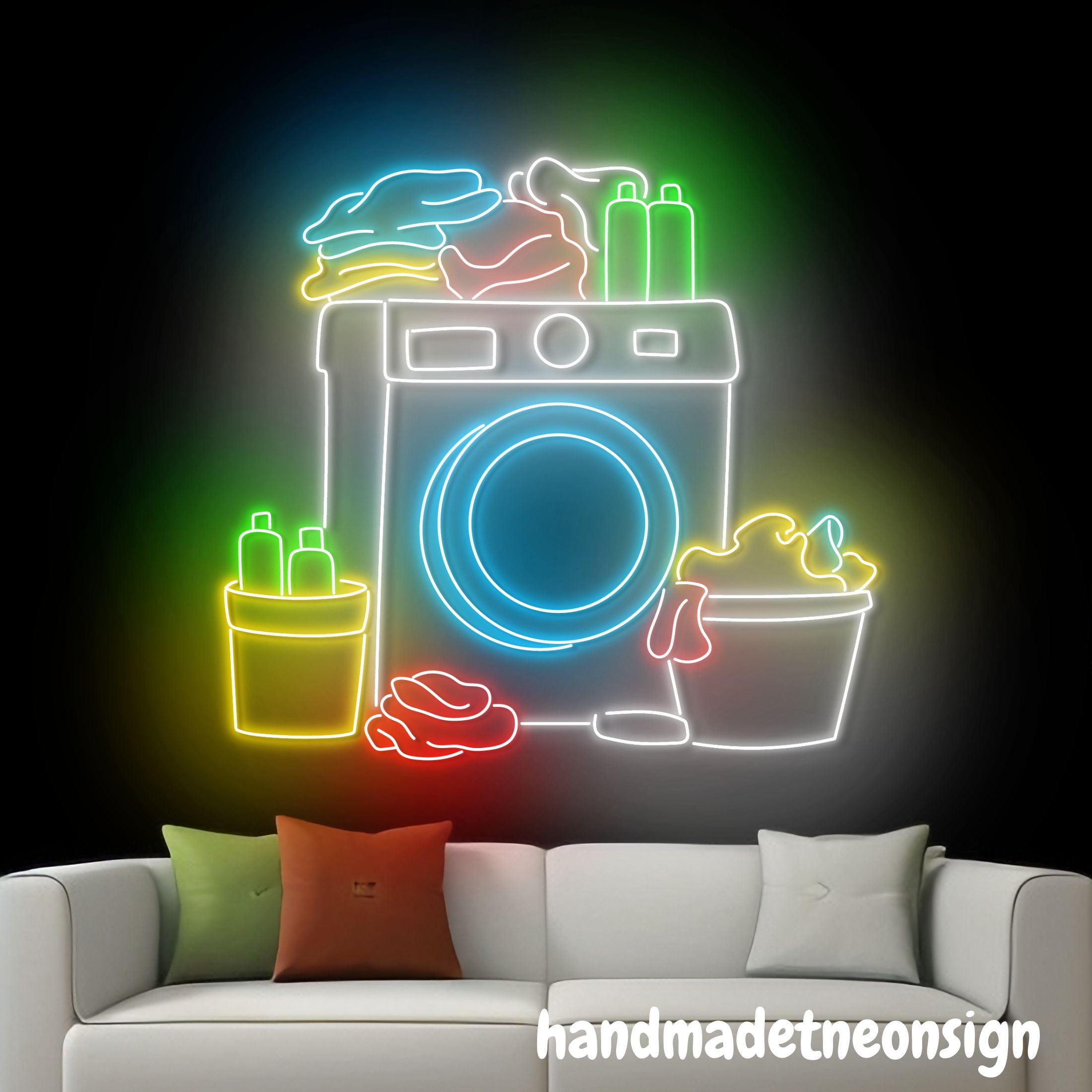 Handmadetneonsign Washing Machine And Laundry Neon Sign, Laundry Room ...