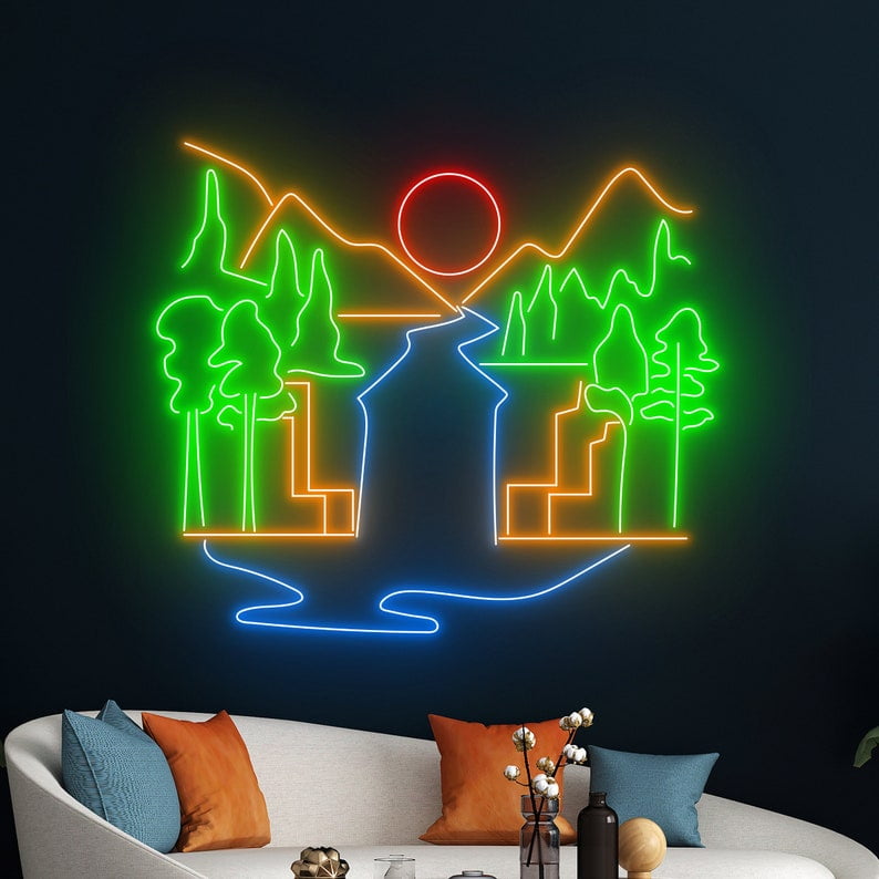 Handmadetneonsign Waterfall Neon Sign, Mountain Forest Led Sign, Tree ...