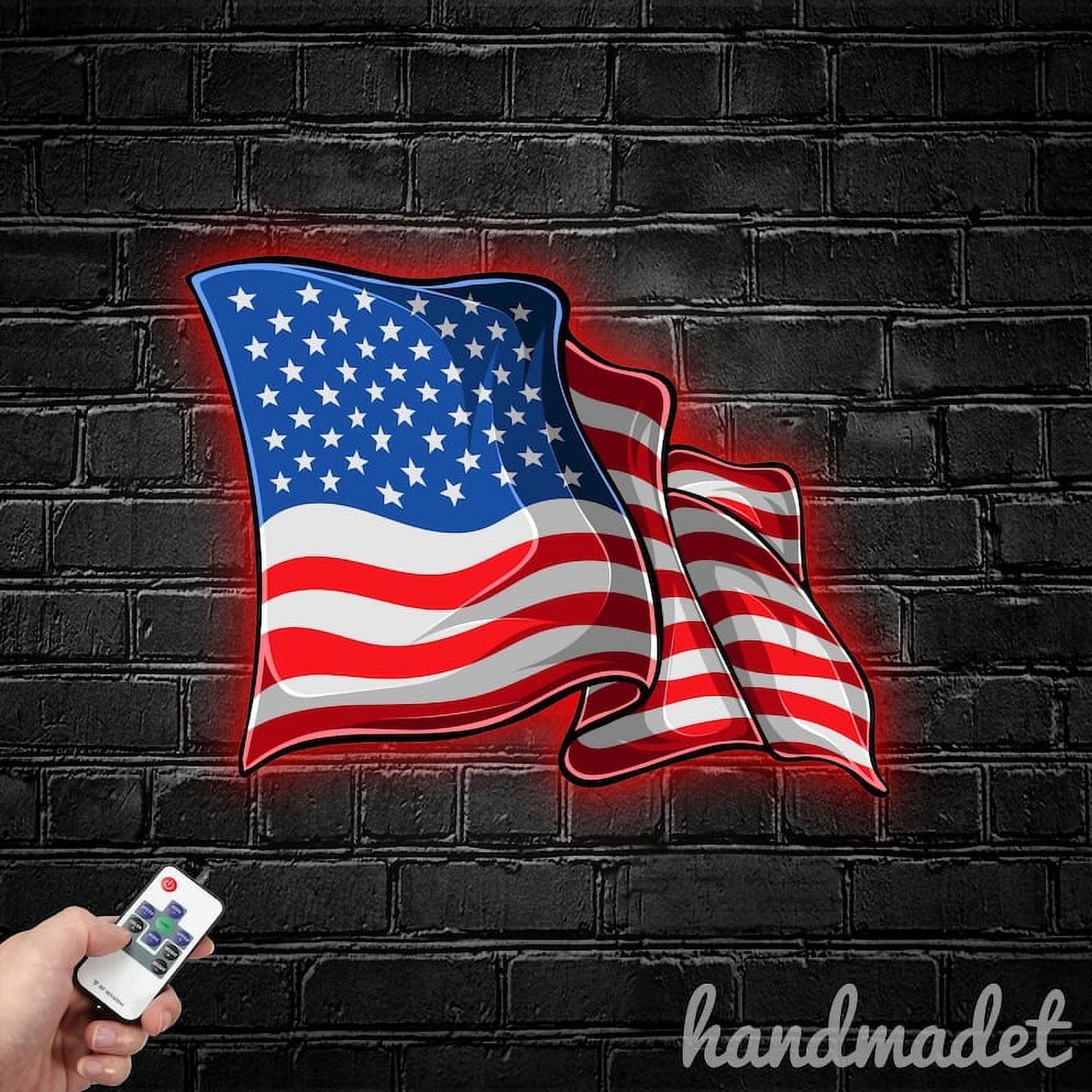 Handmadetneonsign Wavy Flag Metal Wall Art Light, USA Flag Metal Sign ...