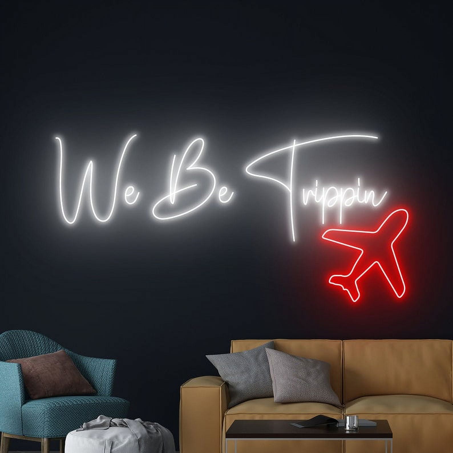 Handmadetneonsign We Be Trippin Neon Sign, Airplane Neon Led Wall Art ...