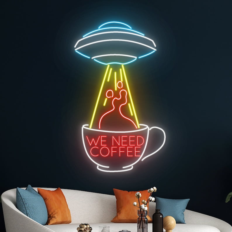 Handmadetneonsign We Need Coffee UFO Abduction Coffee Neon Sign, UFO ...