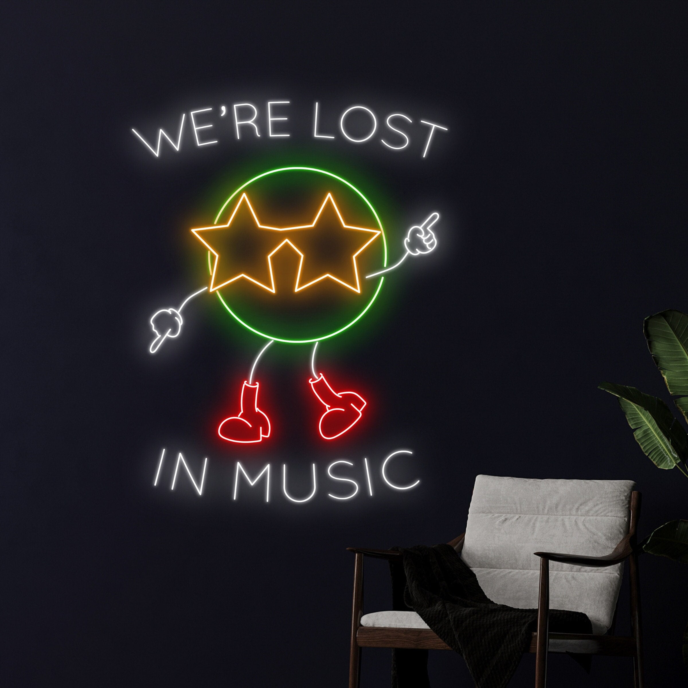 Handmadetneonsign We're Lost In Music Led Sign, Disco Ball Star Neon ...