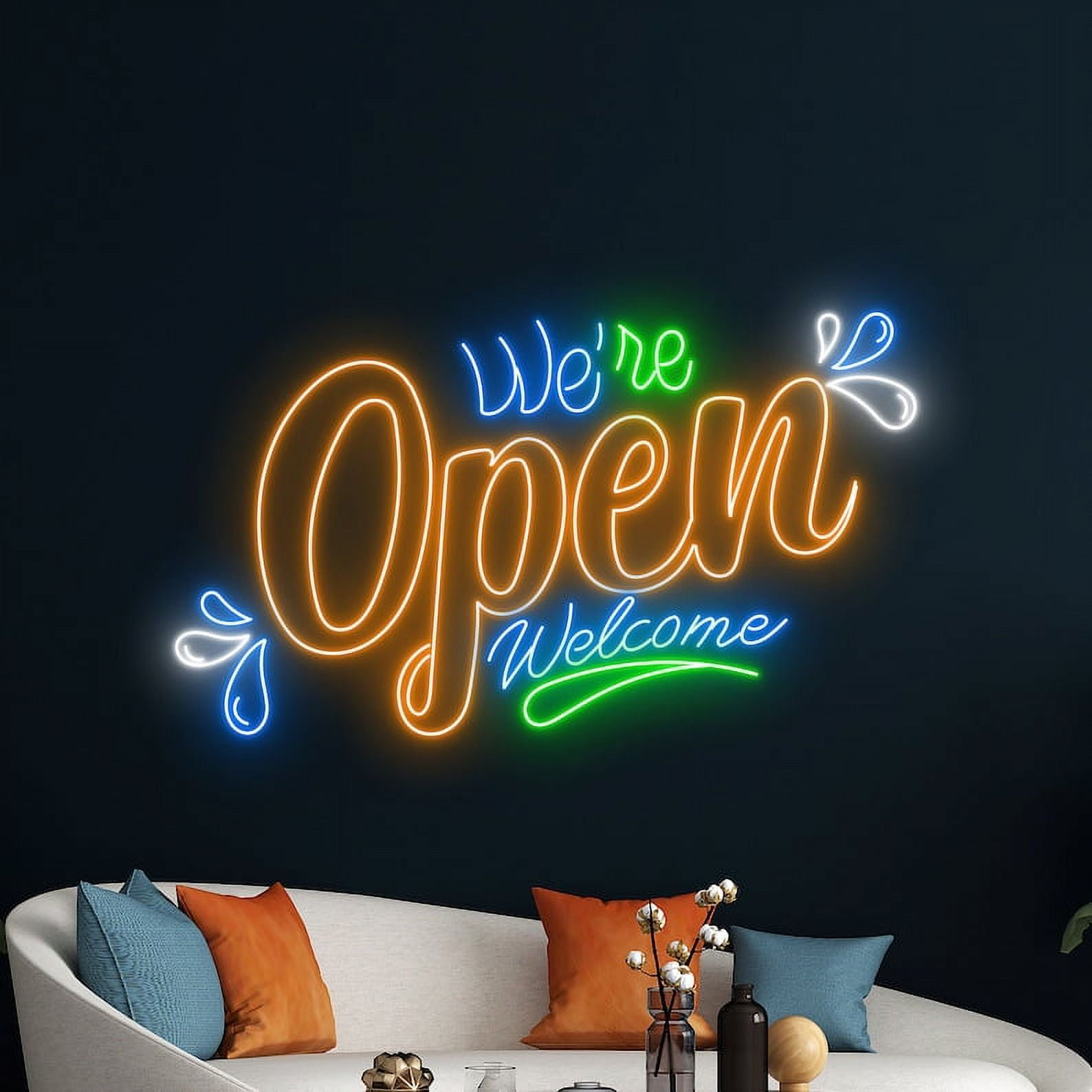 Handmadetneonsign We're Open Welcome Neon Sign, Open Neon Led Art Decor ...