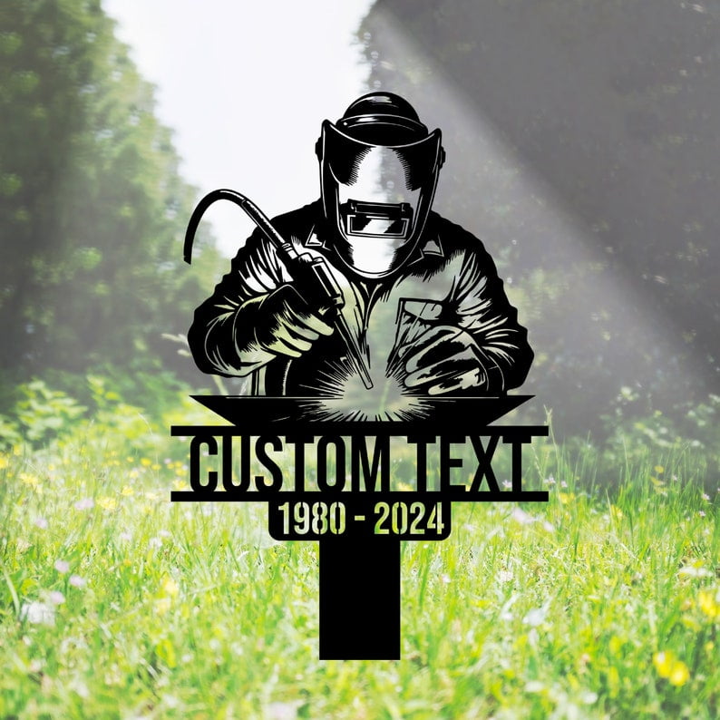 Handmadetneonsign Welder Memorial Metal With Stake, Yard Metal Name ...