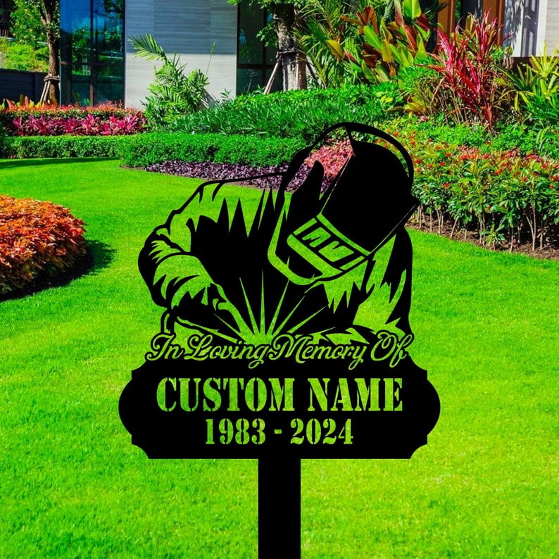 Handmadetneonsign Welder Metal With Stake, Welder Metal Name Sign Stake ...
