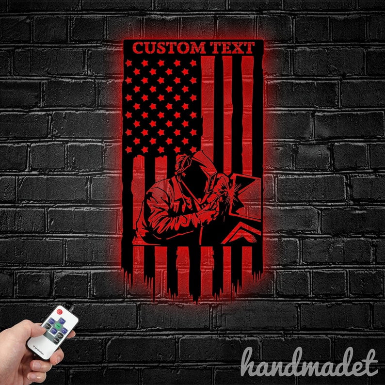 Handmadetneonsign Welder USA Flag Metal Wall Art, Welder Metal Sign ...