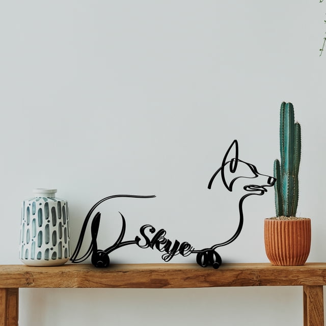 Handmadetneonsign Welsh Corgi Metal Desk, Dog Pet Sculpture Statue ...
