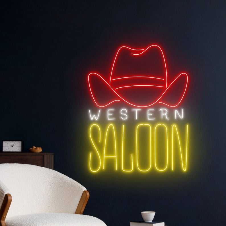 Handmadetneonsign Western Saloon Neon Sign, Cowboy Hat Wall Art Decor ...