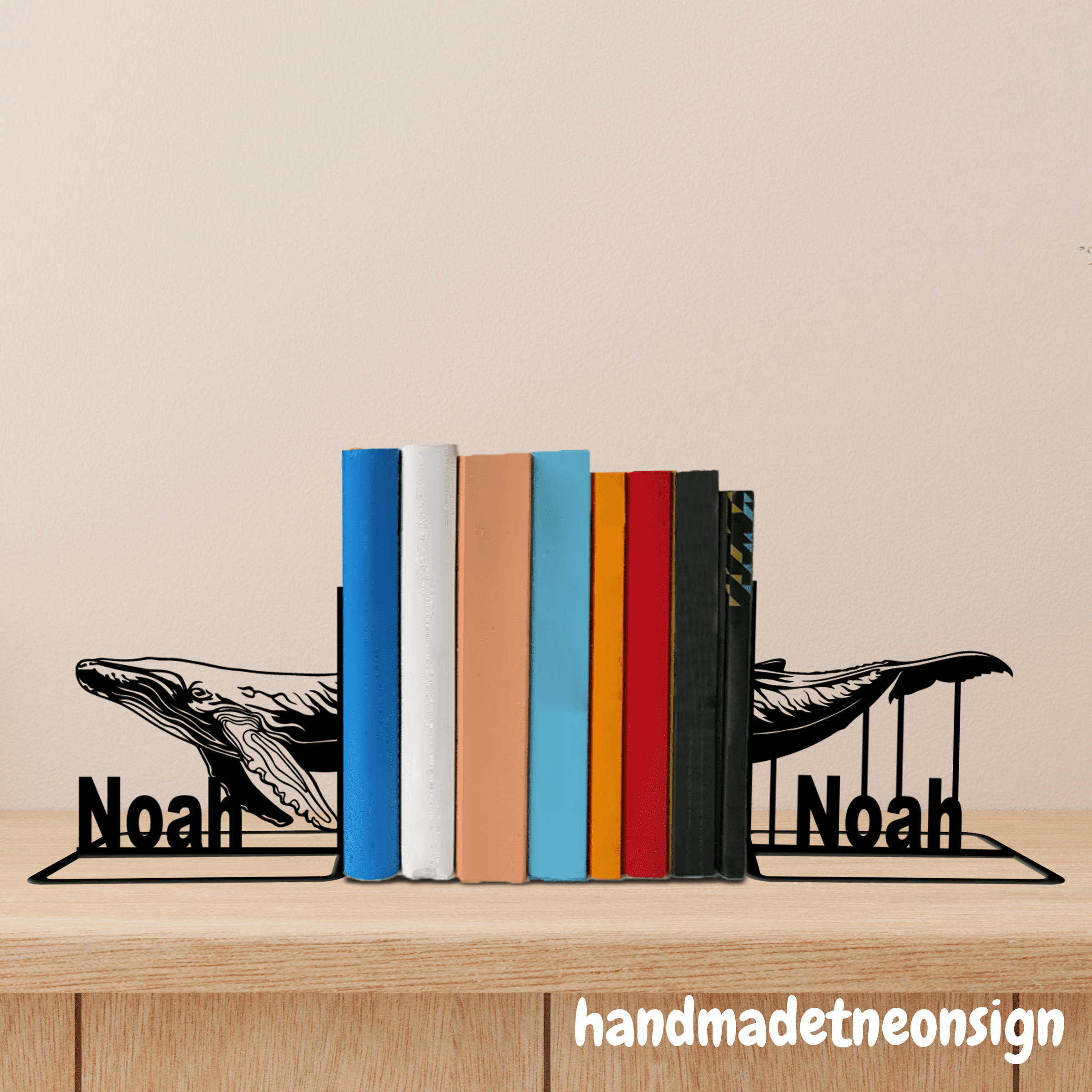 Handmadetneonsign Whale Metal Bookends Whale Name Bookend, Whale Sea ...