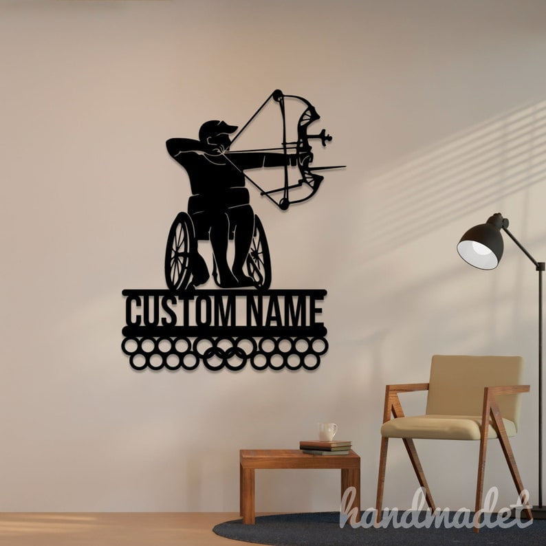Handmadetneonsign Wheelchair Archery Medal Hanger, Athlete Metal Sign ...