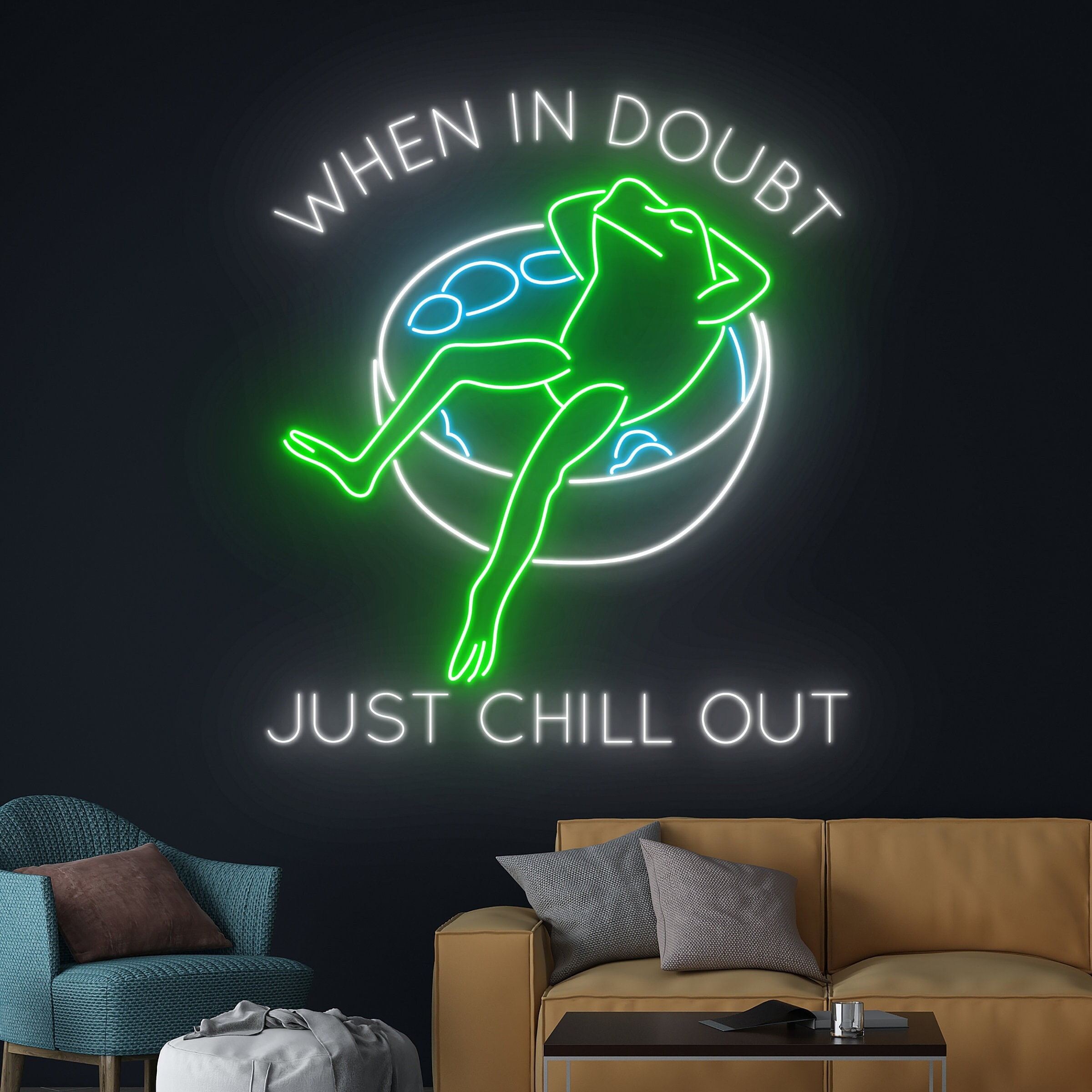 Handmadetneonsign When In Doubt Just Chill Out Frog Neon Light, Frog ...
