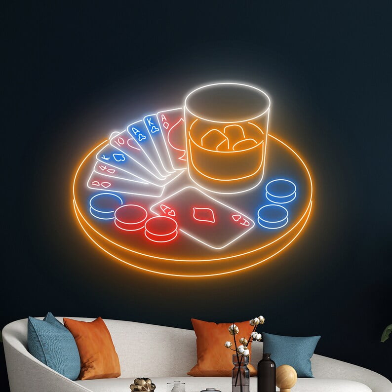 Handmadetneonsign Whiskey Poker Neon Sign, Poker Cards Led Light, Cards ...