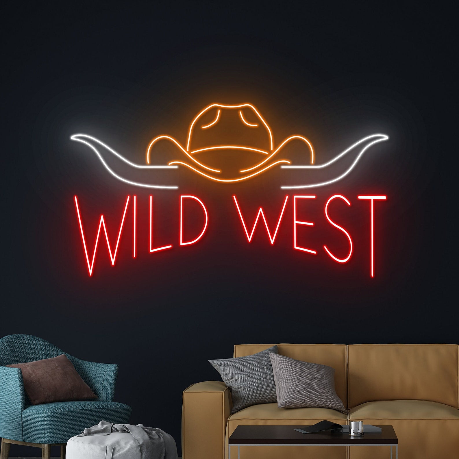 Handmadetneonsign Wild West Neon Sign, Cowboy Hat Longhorn Led Light ...