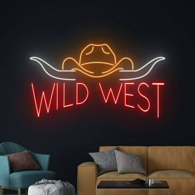 Handmadetneonsign Wild West Neon Sign, Cowboy Hat Longhorn Led Light ...