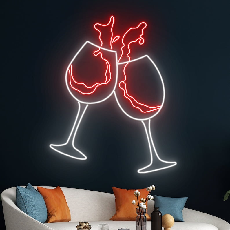 Handmadetneonsign Wine Cheers Neon Light, Wine Neon Sign, Wine Glass ...
