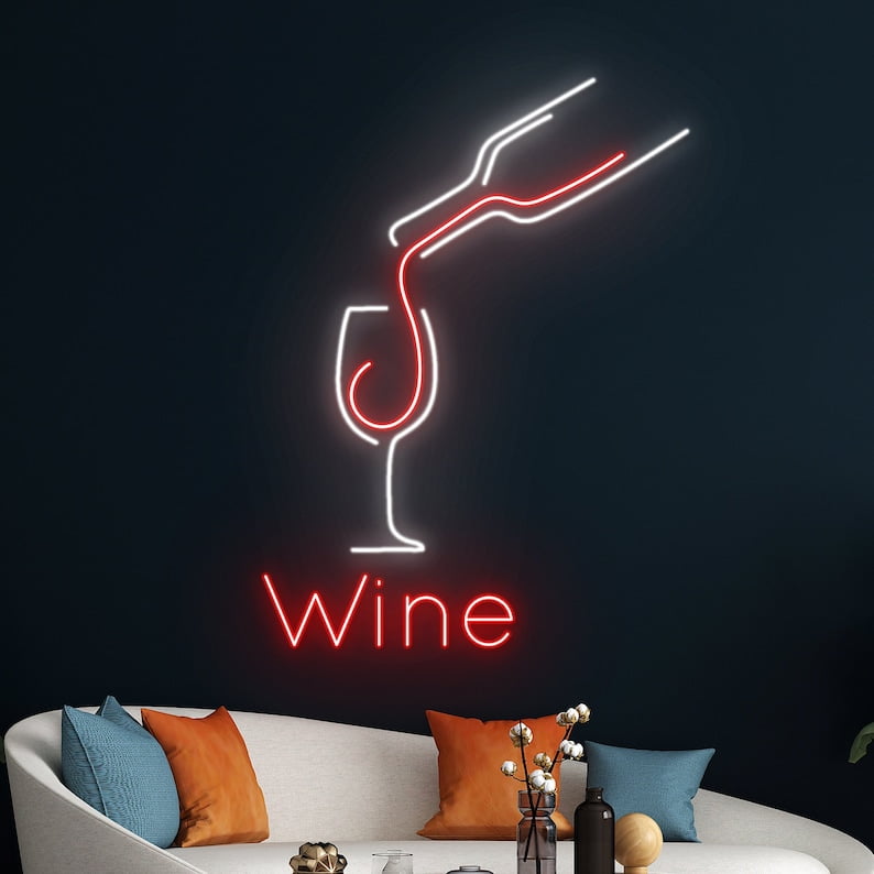 Handmadetneonsign Wine Neon Light, Wine Bottle Neon Sign, Wine Glass ...