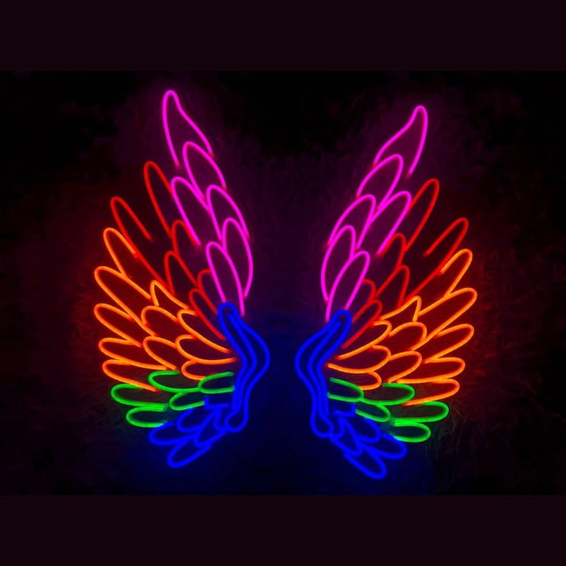 Handmadetneonsign Wings Angel Wall Art, Wings Color Wall Decor ...