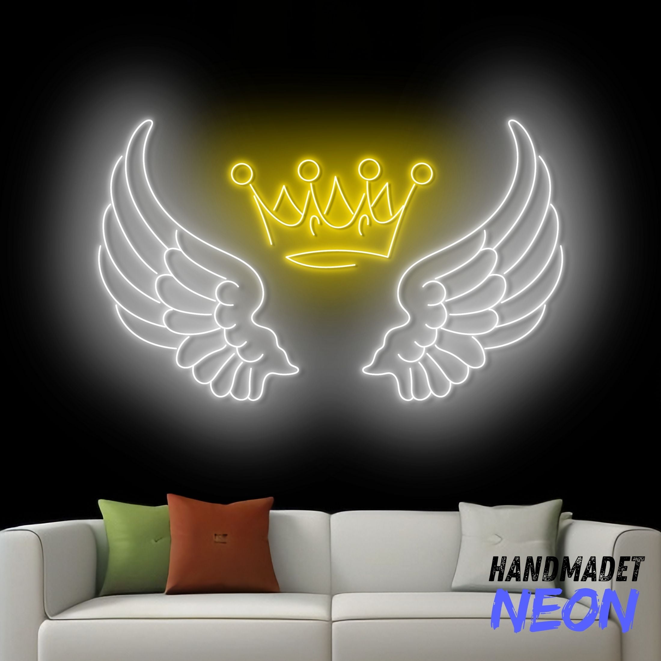 Handmadetneonsign Wings Neon Sign, Angel Wings with Crown Led Sign ...