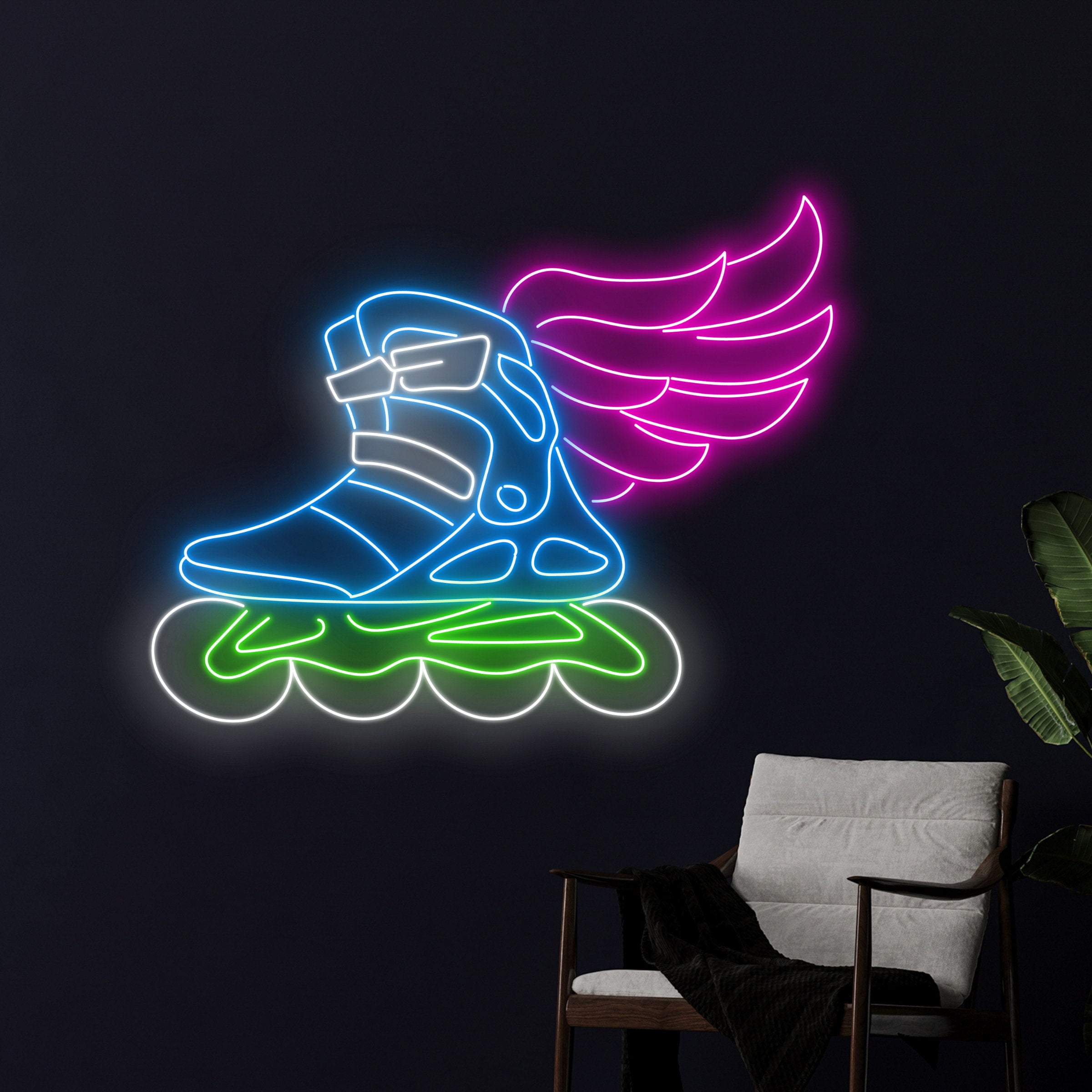 Handmadetneonsign Wings Roller Skate Neon Sign, Rolling Skate Led Sign ...
