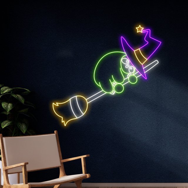 Handmadetneonsign Witch Sloth Neon Sign, Halloween Sloth LED Light ...