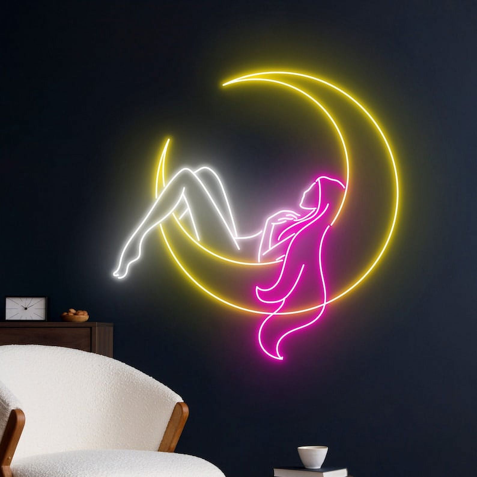Handmadetneonsign Woman Moon Neon Sign, Lady Moon Led Sign, Girl Moon ...
