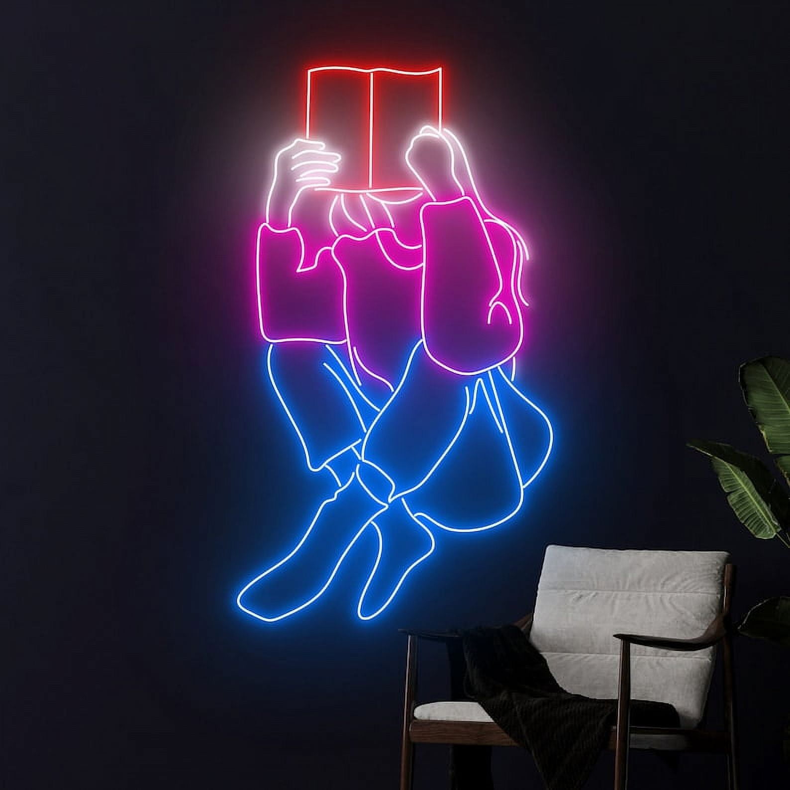 Handmadetneonsign Woman Read Book Neon Sign, Girl Reading Book LED ...