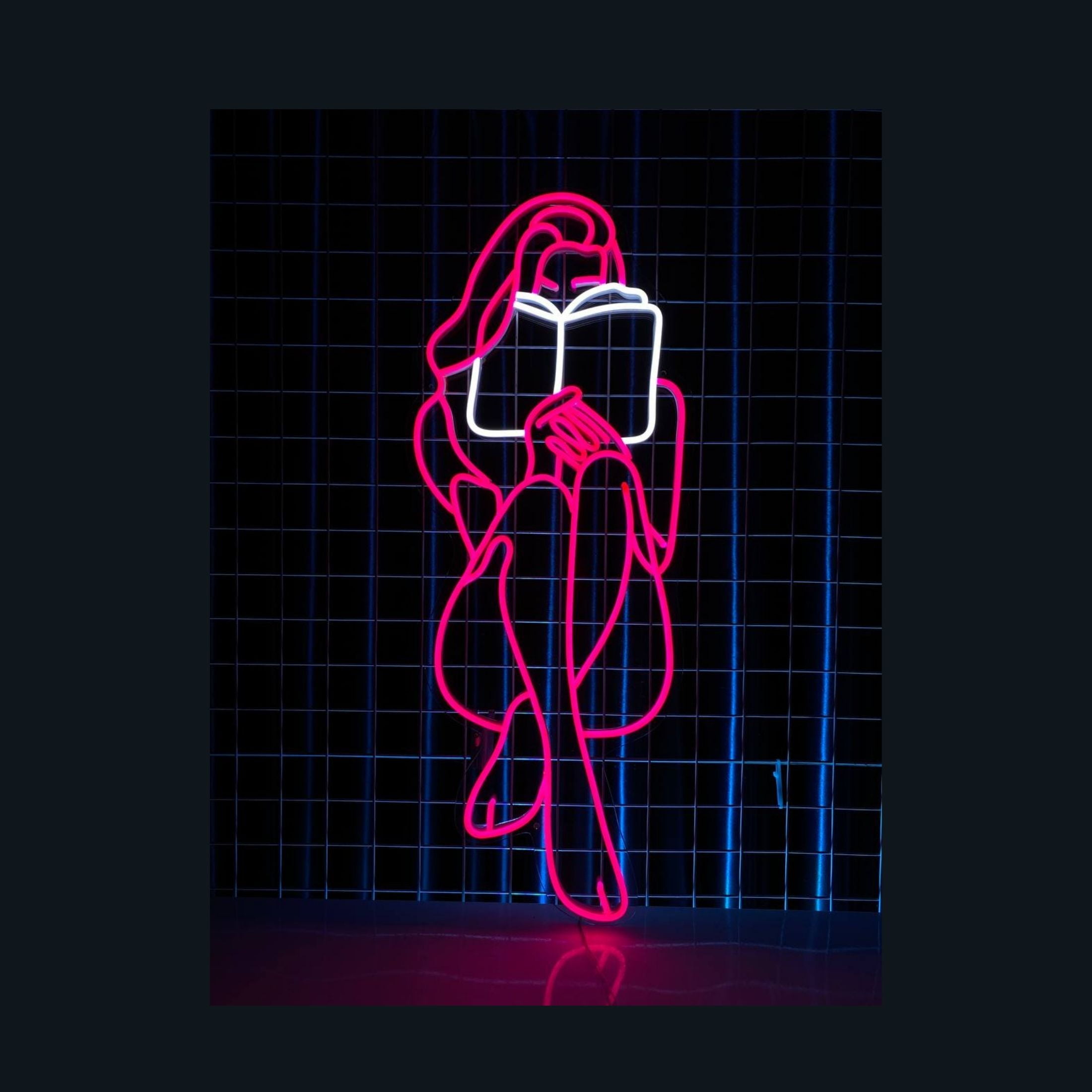 Handmadetneonsign Woman Reading Book Neon Sign, Reader Girl Wall Art ...