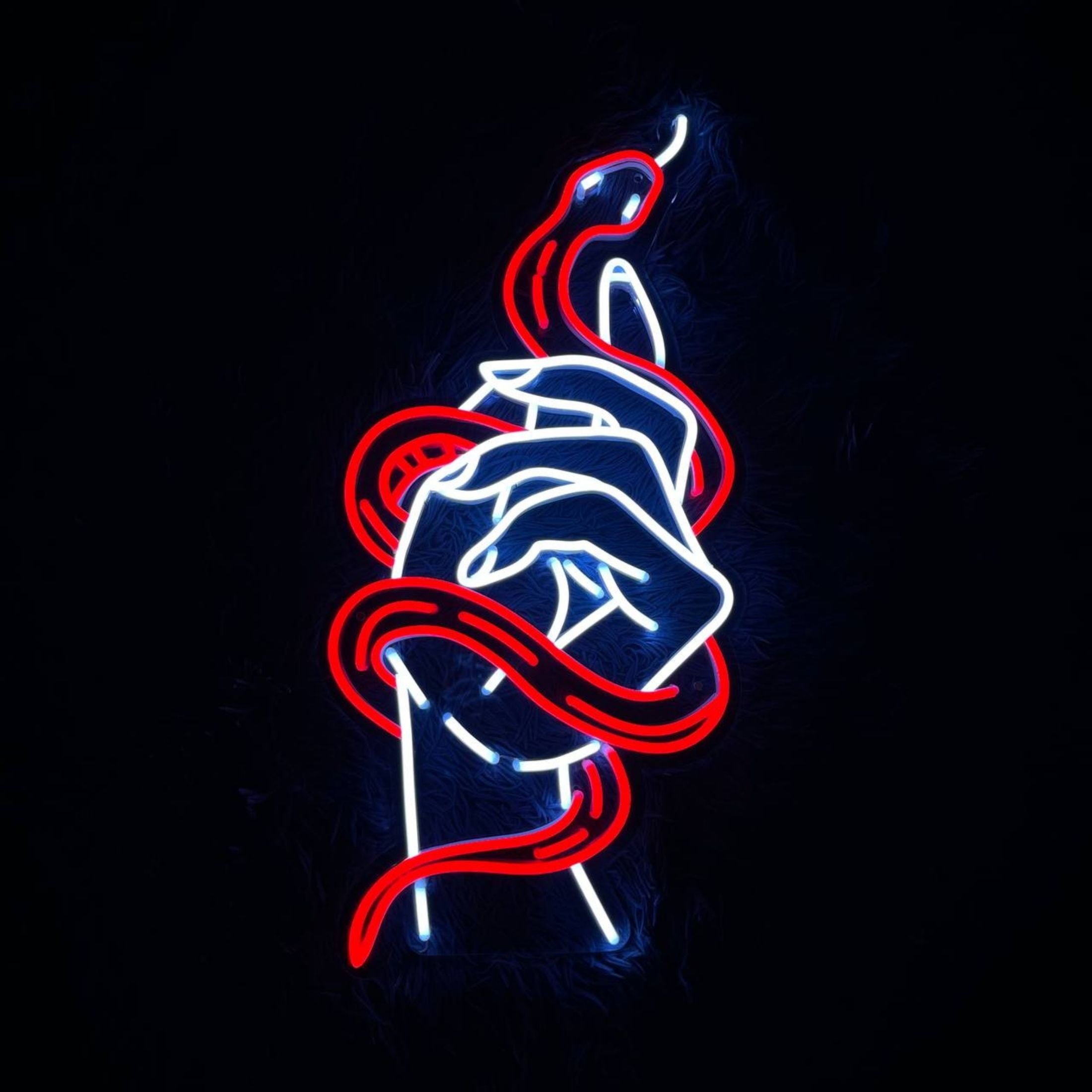 Handmadetneonsign Woman's Hand With Snake Neon Sign, Snake Neon Wall ...