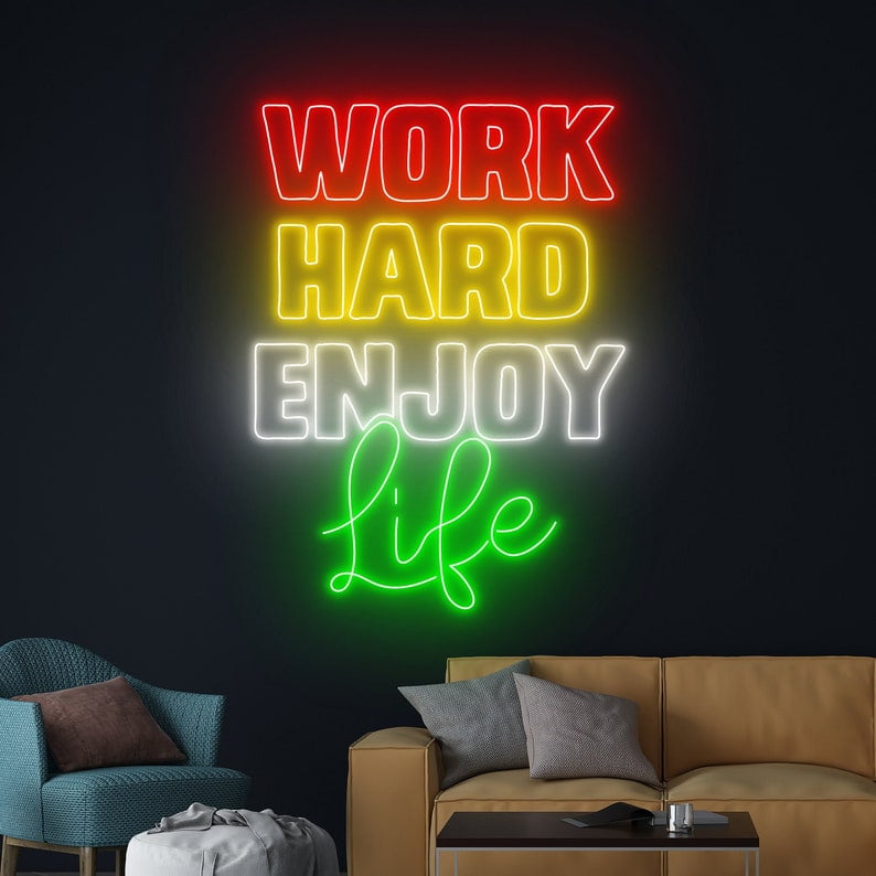 Handmadetneonsign Work Hard Enjoy Life Neon Sign, Custom Quote Wall Art ...