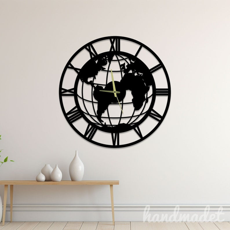 Handmadetneonsign World Map Wall Clock Unique, World Map Round Wall ...
