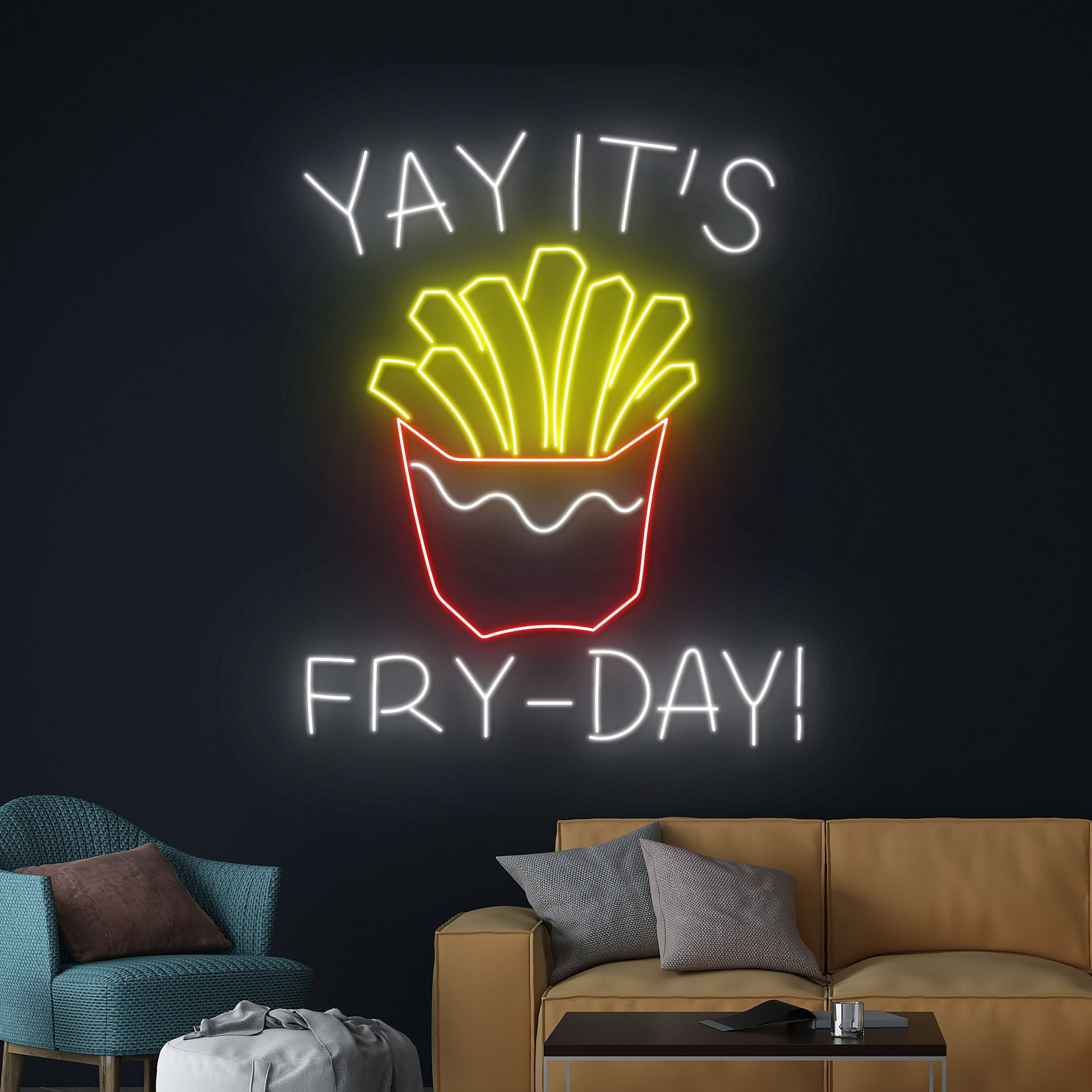 Handmadetneonsign Yay It's Fry Day Neon Sign, French Fries Led Sign ...