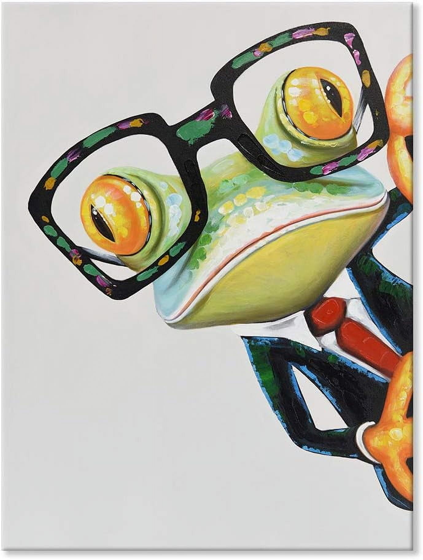 Handpainted Frog Painting Funny Animal with Glasses Canvas Art Unframed ...