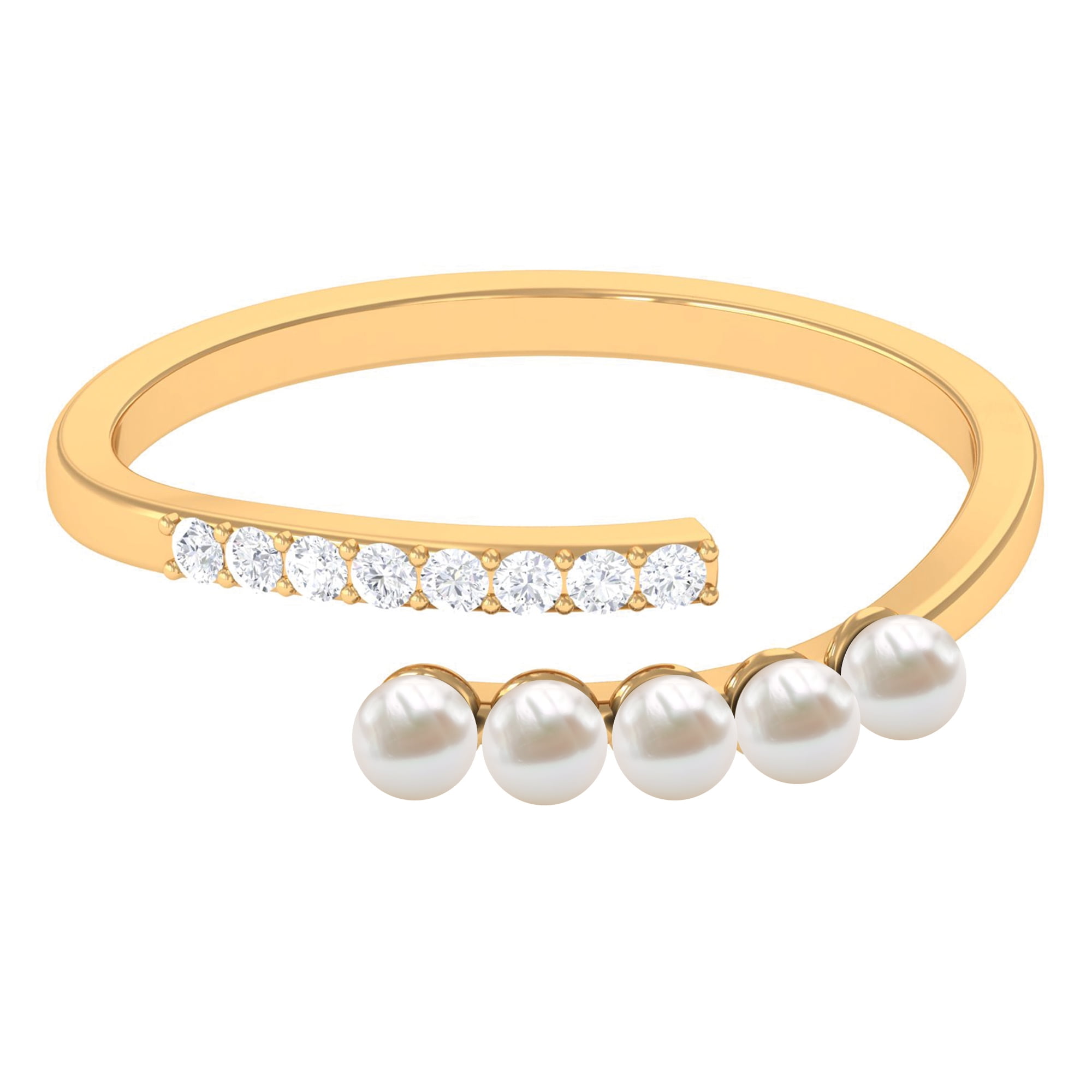 Handpicked Freshwater Pearl Wrap Ring with Diamond for Women (AAA Quality), 18K Yellow Gold, US ...