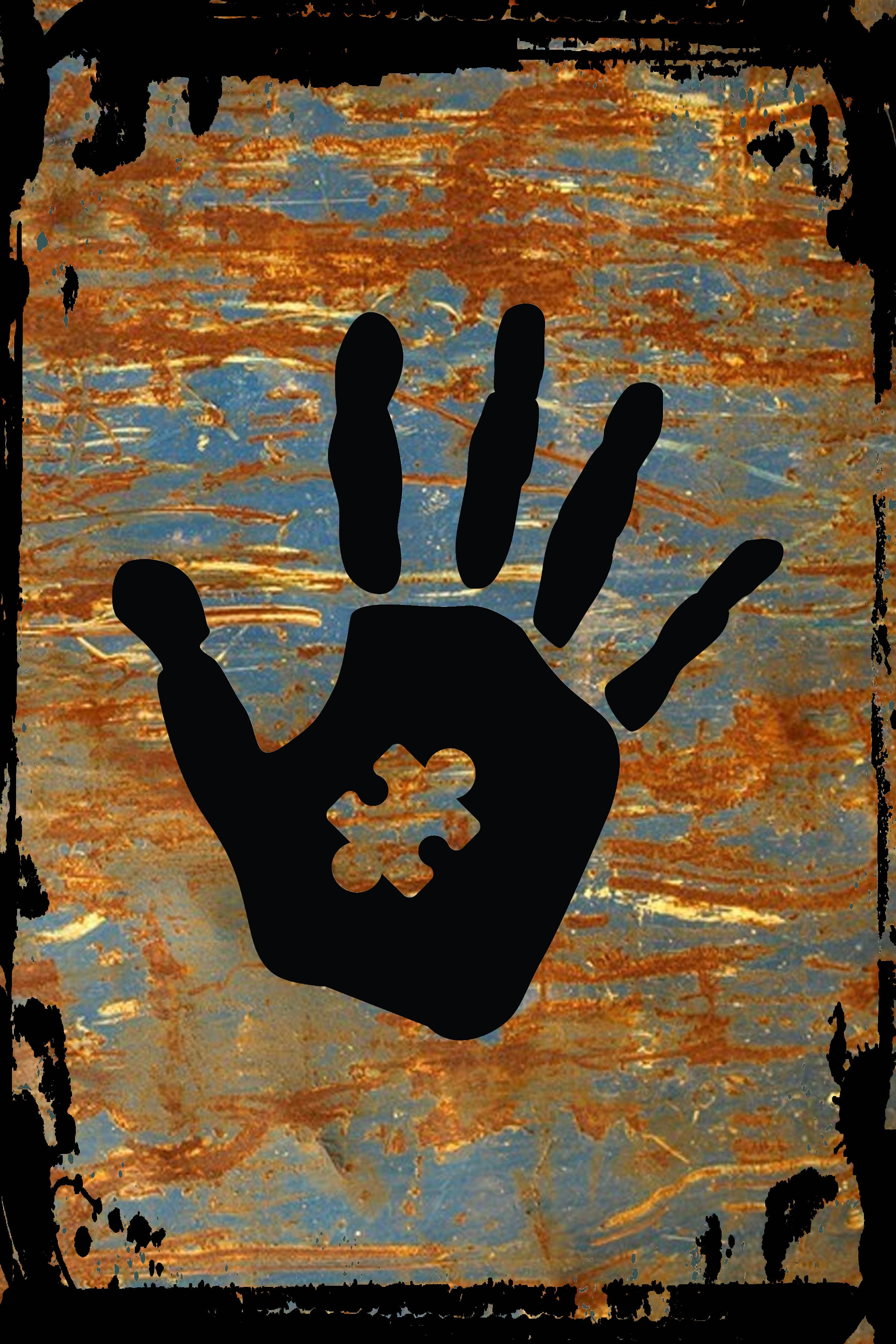 Handprint Puzzle Piece On Palm Autism Awareness Support Beige Wall Art ...