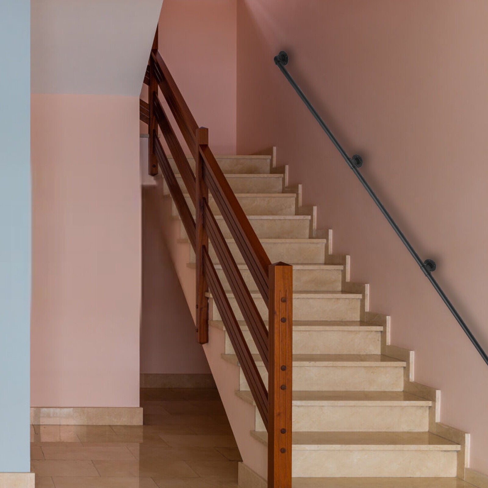 Handrail for Steps Stair Railing Hand Rail Kit Wall-Mounted for Indoor ...