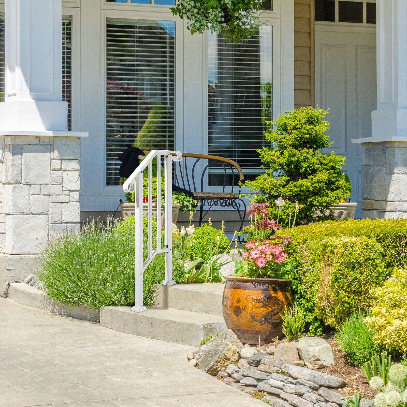 Handrail Galvanized Iron 1-2 Step Steel Grab Rail Double Post Stair ...