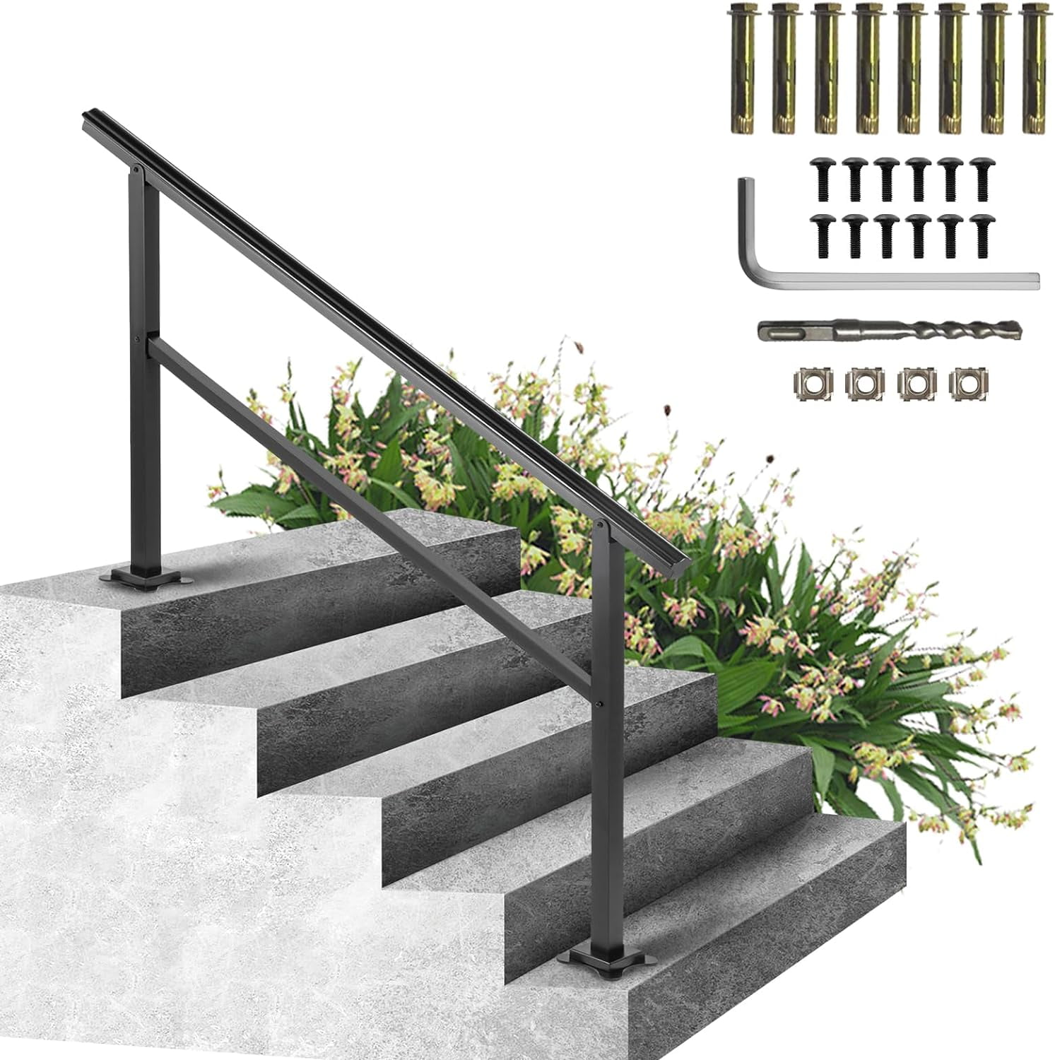 Handrail for Outdoor Steps, 4-5 Steps Outdoor Handrail, Adjustable ...