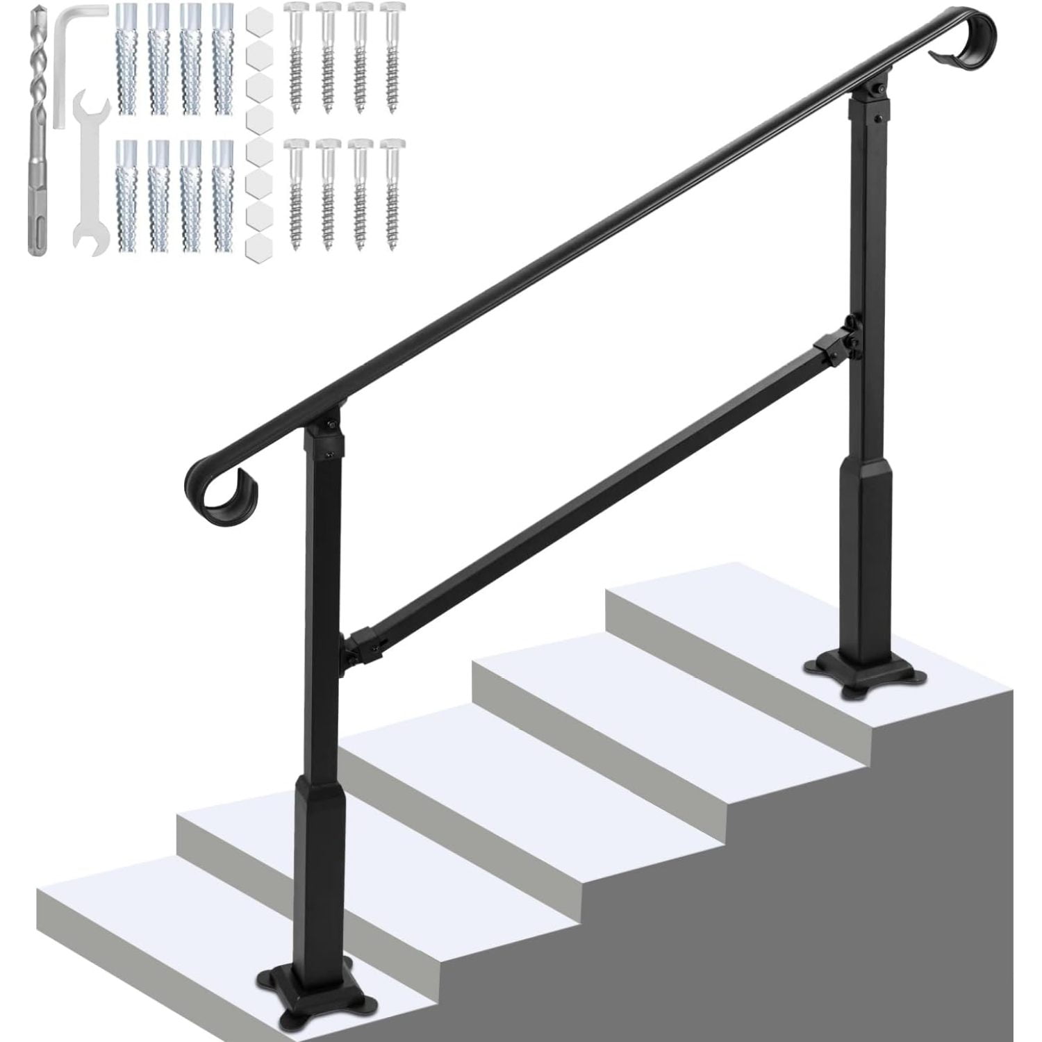 Handrail for Outdoor Steps 5 Ft Wrought Iron Step Handrail fit 1-3 ...